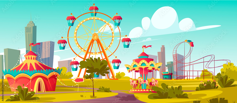 Amusement park, carnival or festive fair cartoon vector illustration ...