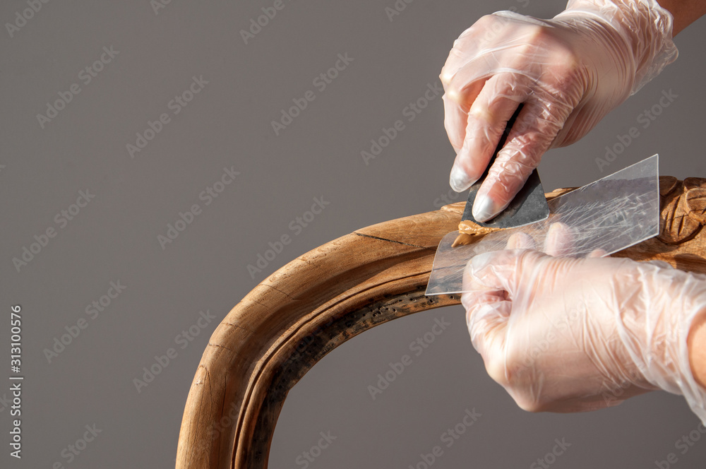 renovation armchair by filling compound for patching wood. Patching ...