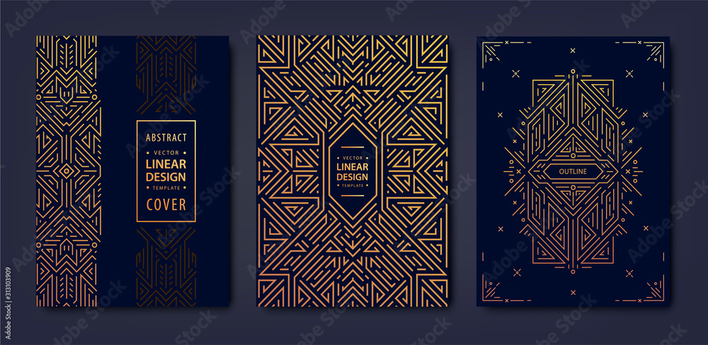 Set of vector Art deco golden covers. Creative design templates. Trendy ...