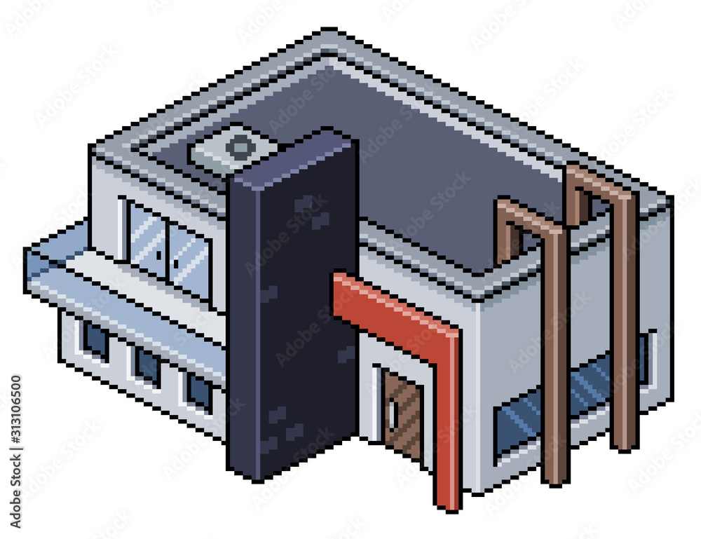 Pixel Art isometric modern house 8 bit 16 bit Stock Illustration ...