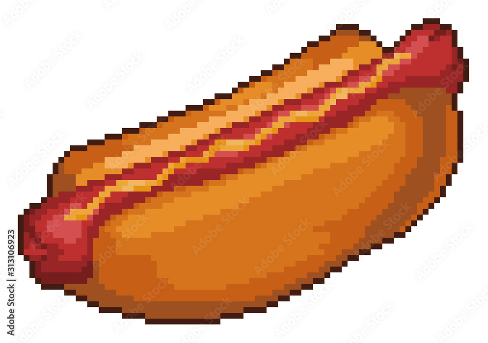 Pixel art hot dog fast food 8bit white background Stock Illustration ...