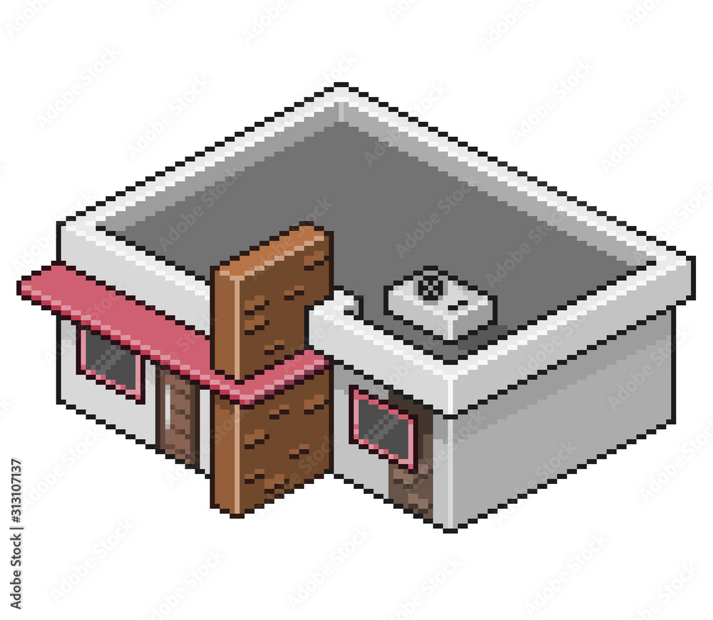 Pixel Art isometric modern house 8 bit 16 bit Stock Illustration ...