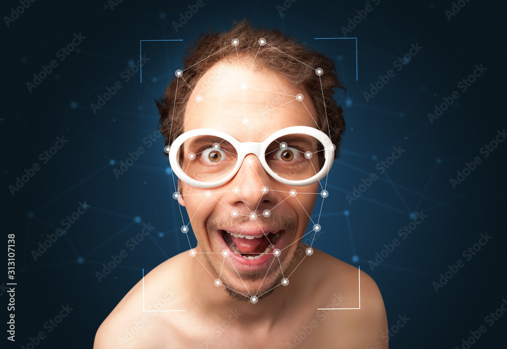 Recognition of a face by layering a mesh. Biometric verification and ...