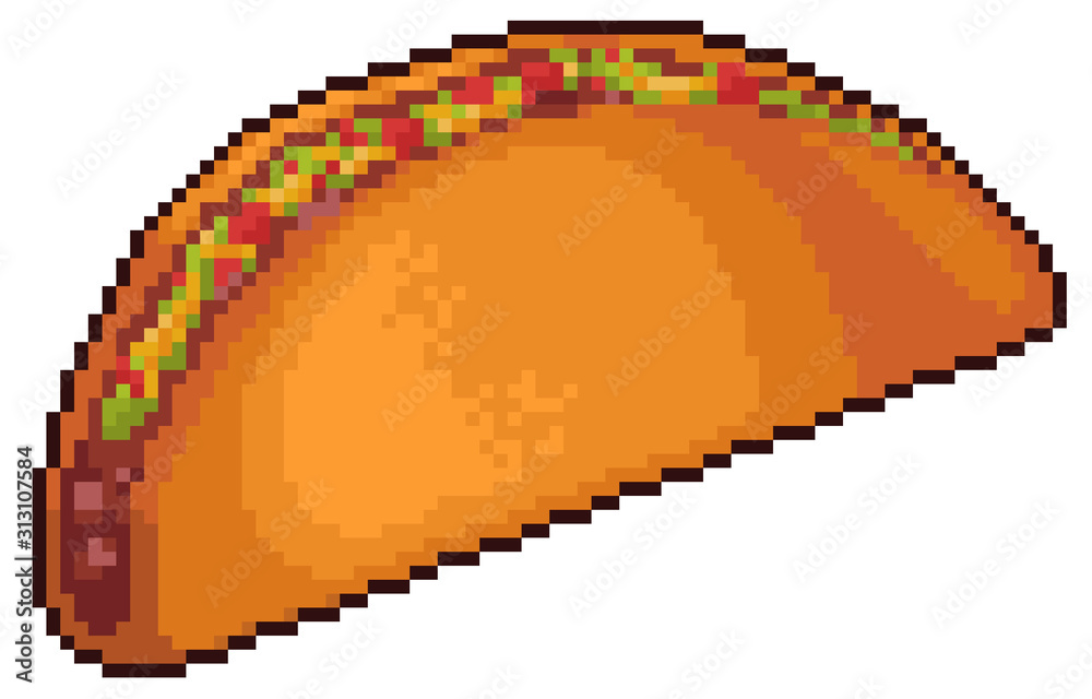 Pixel art mexican taco icon 8 bit white background Stock Illustration ...