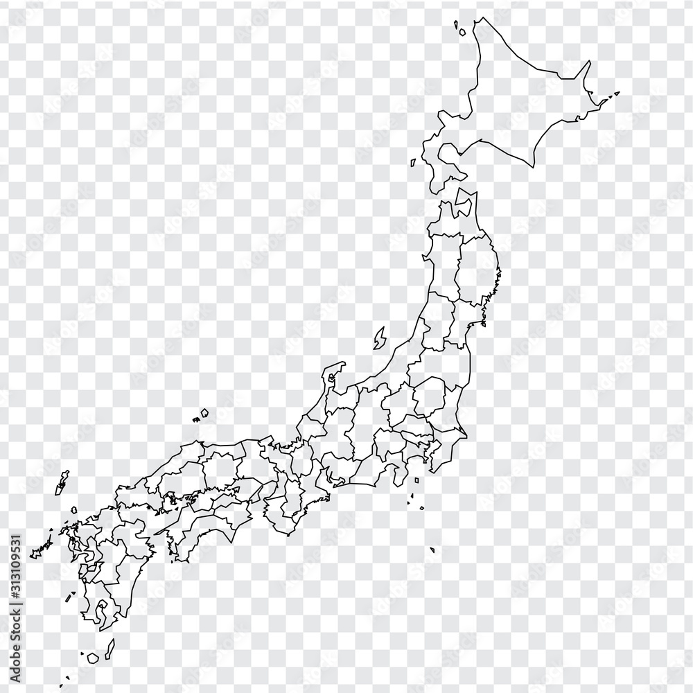 Blank map of Japan. High quality map of Japan with provinces on ...