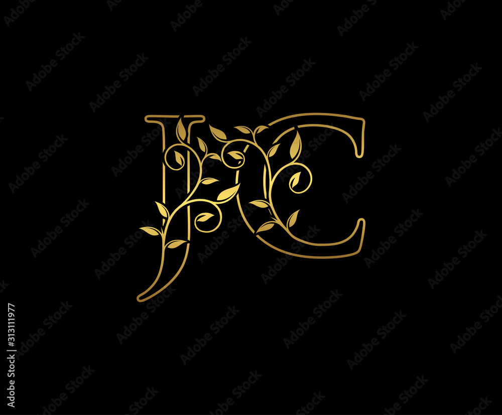 Golden J, C and JC Letter Classy Floral Logo Icon, Elegant Design ...