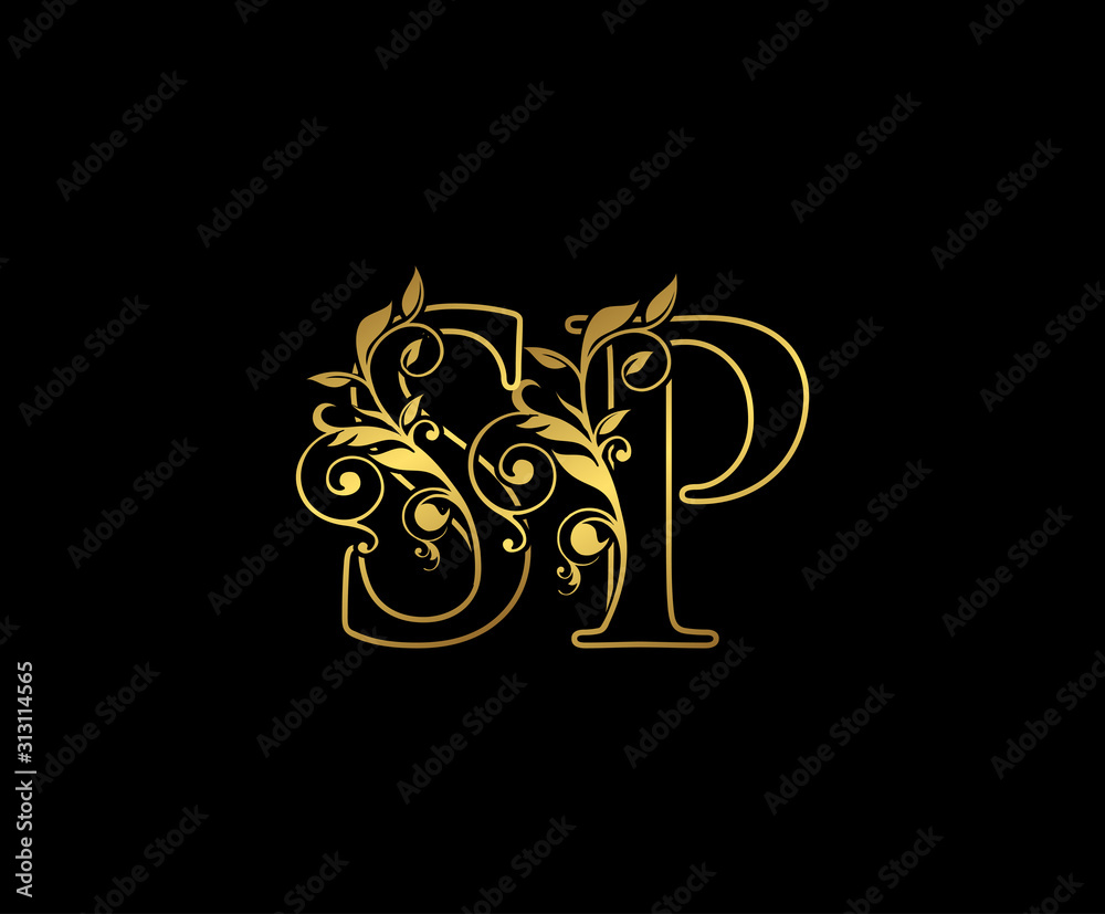 Golden S, P and SP Letter Classy Floral Logo Icon, Elegant Design ...