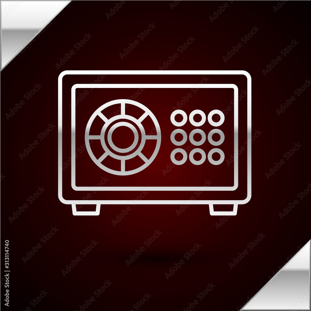 Silver line Safe icon isolated on dark red background. The door safe a ...
