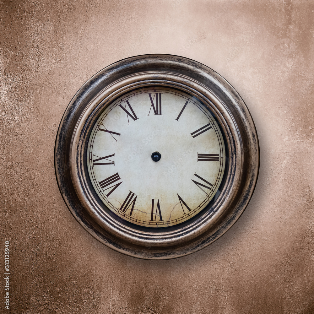 Old and vintage blank clock dial without hand on old cement wall Stock ...