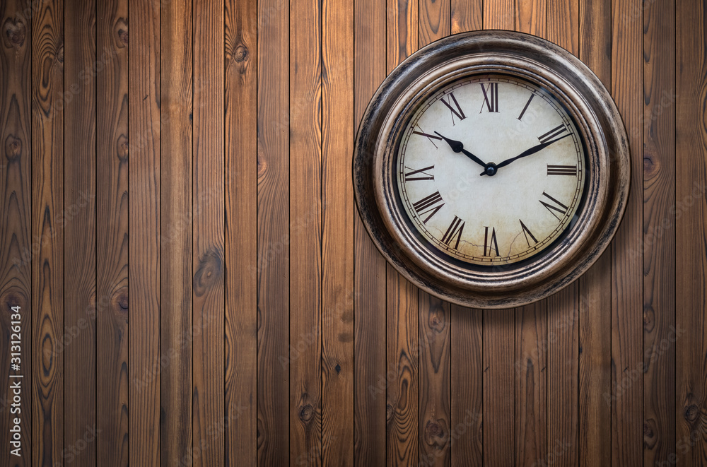 Old and vintageclock on wooden background Stock Photo | Adobe Stock