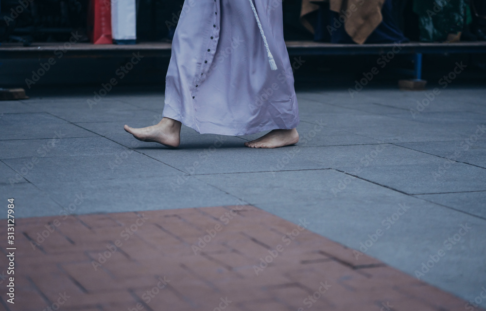 Barefoot Prayer During Christian Celebration. Stock Photo | Adobe Stock