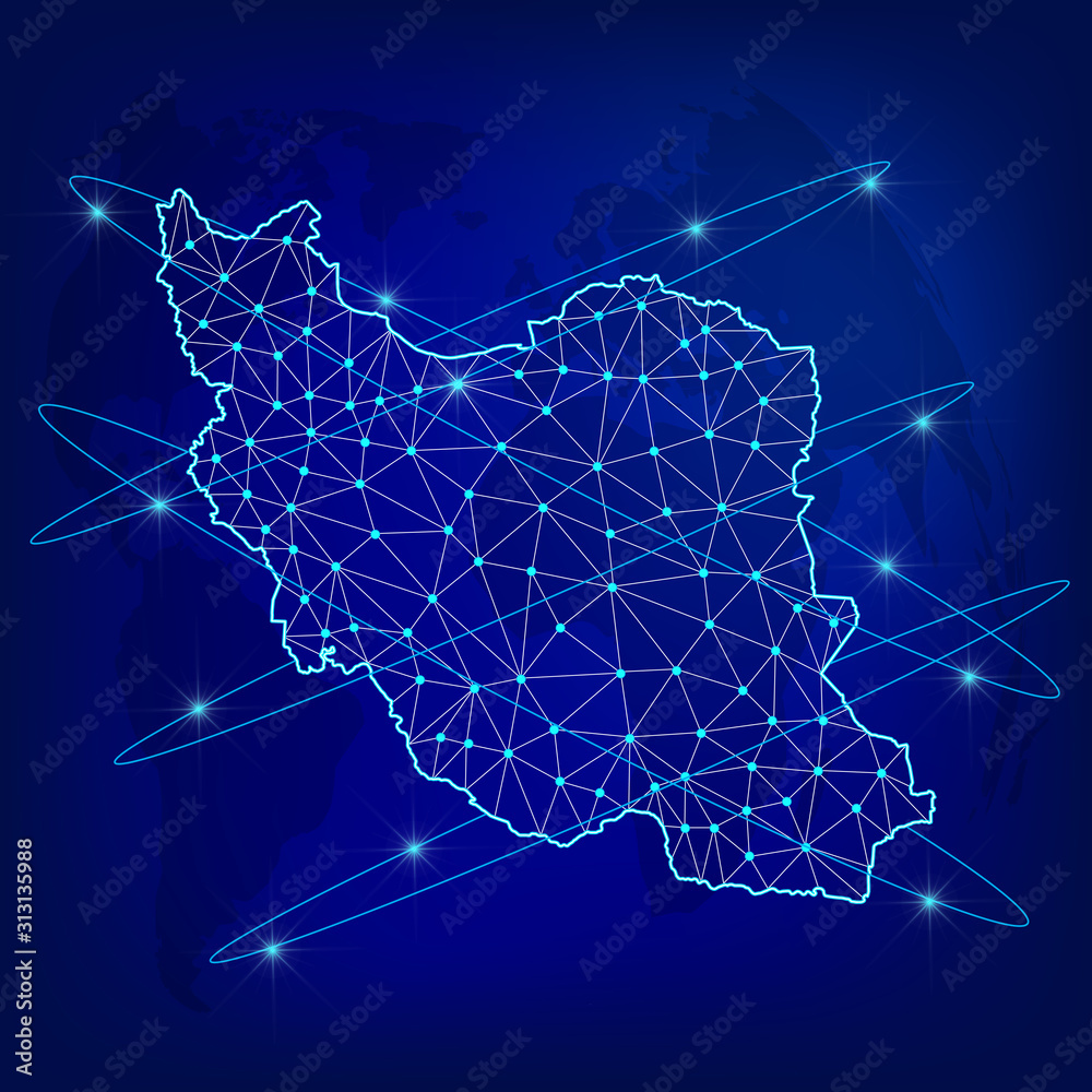 Global logistics network concept. Communications network map of Iran on ...