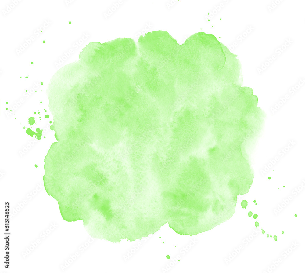 Light grass green round background. Watercolor stains with splash ...