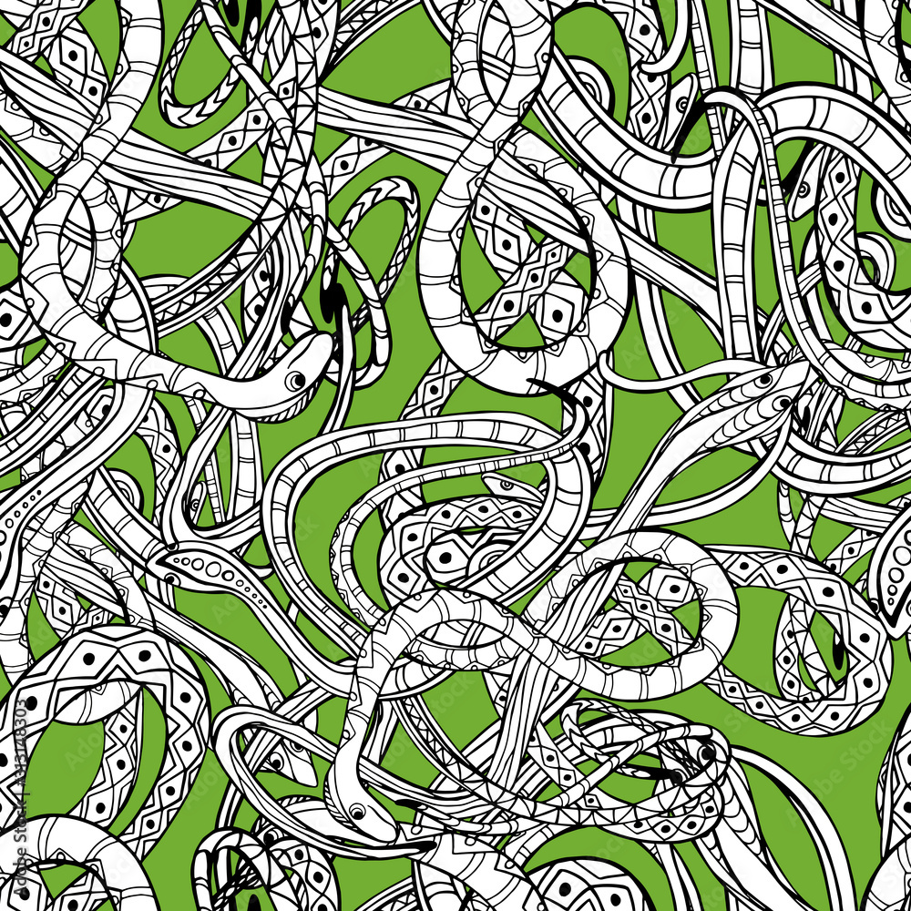 Snake hand draw vintage pencils seamless pattern. Cobra, viper in ...