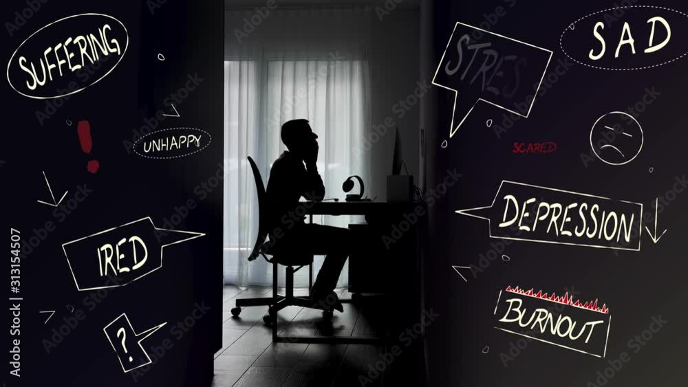 Silhouettes of a frustrated man working on a computer - Digital ...