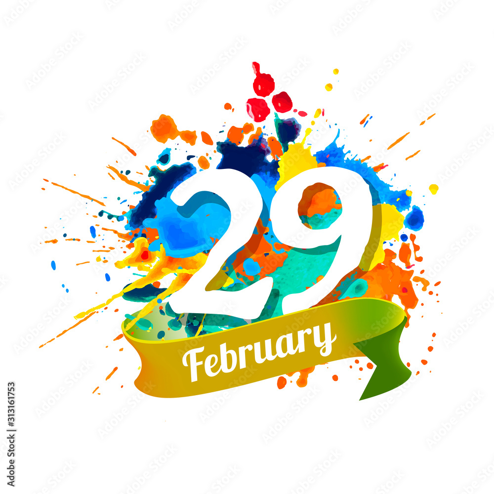 February 29. LEAP DAY. Splash paint Stock Vector | Adobe Stock
