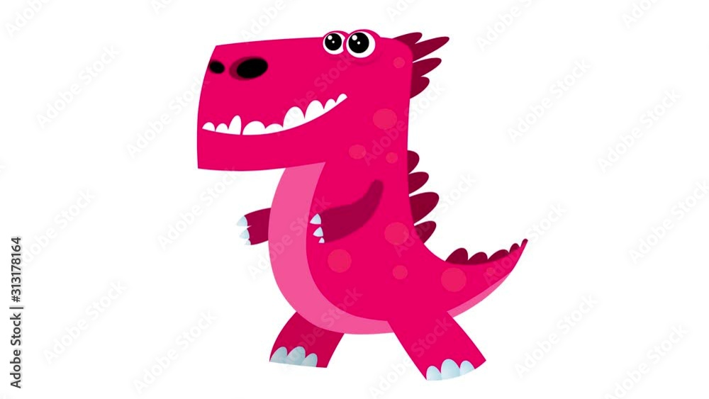 Cartoon Flat Design Dinosaur Tyrannosaurus Walking Cycle Alpha Matte