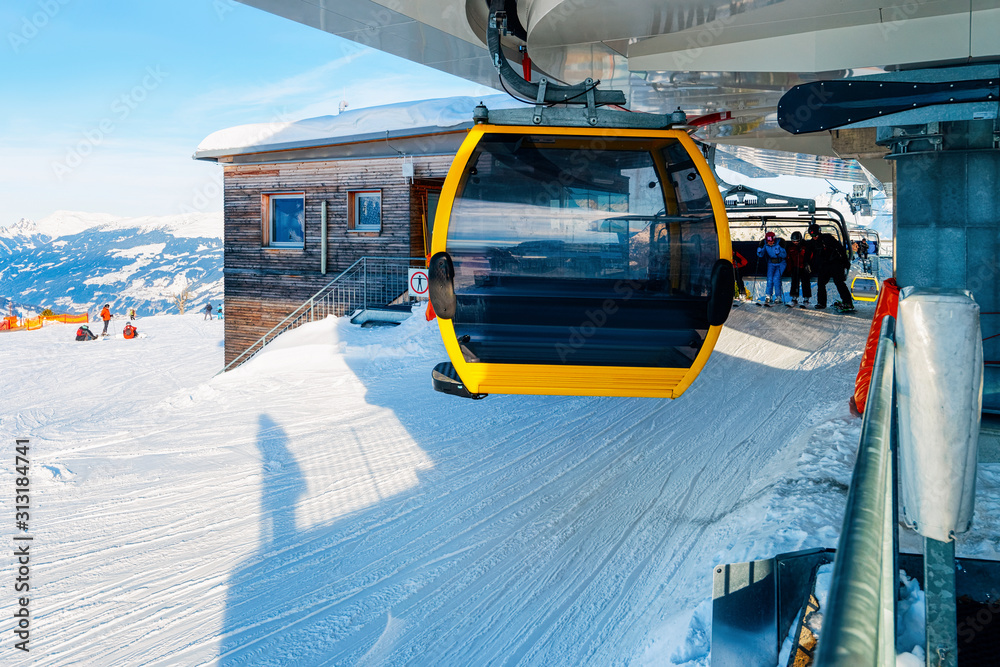 Cable Cars At Penken Park Ski Resort At Tyrol At Mayrhofen In Zillertal