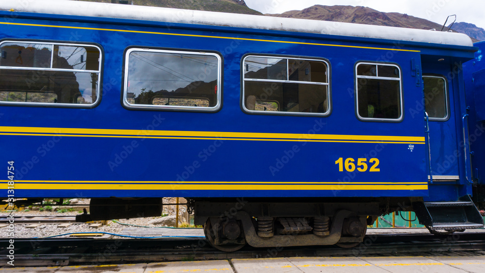 Old blue railway train Stock Photo | Adobe Stock