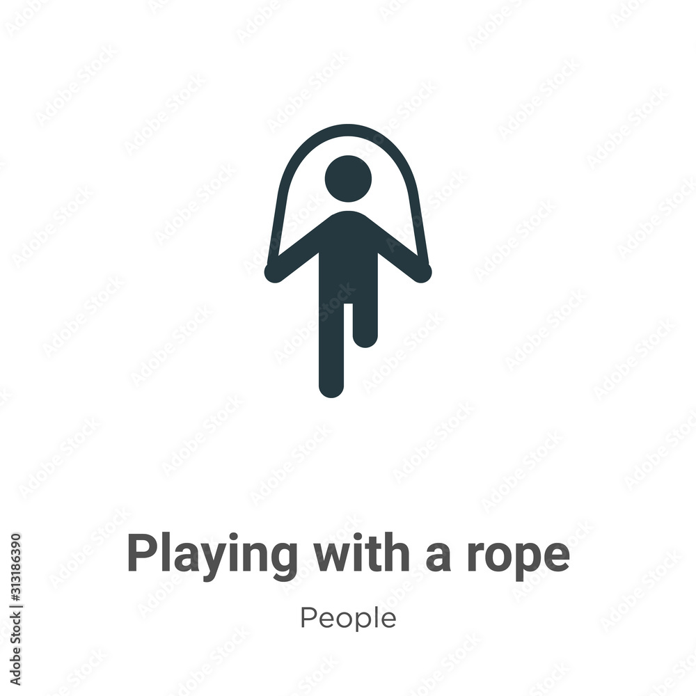 Playing with a rope glyph icon vector on white background. Flat vector ...