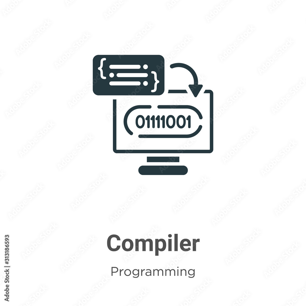 Compiler glyph icon vector on white background. Flat vector compiler icon symbol sign from ...