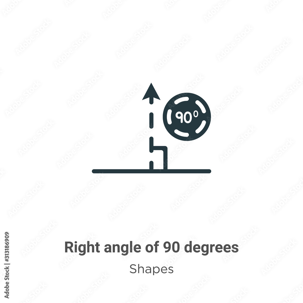 Right angle of 90 degrees glyph icon vector on white background. Flat ...