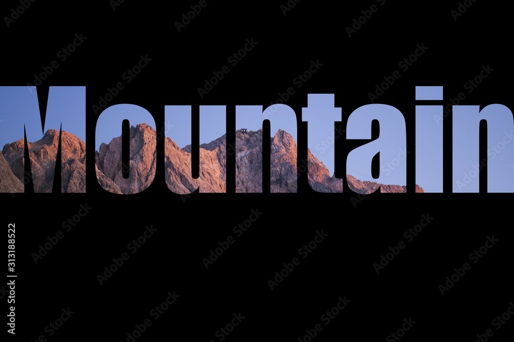Word Mountain overlay, using clipping mask, peaks of mount zugspitze ...