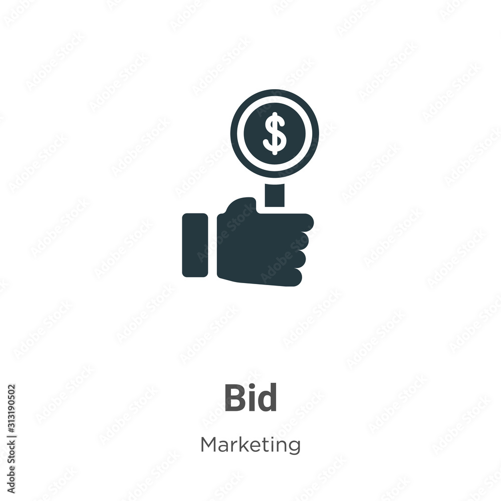 Bid glyph icon vector on white background. Flat vector bid icon symbol ...
