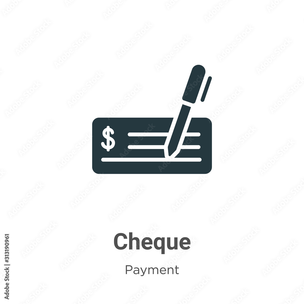 Cheque glyph icon vector on white background. Flat vector cheque icon ...
