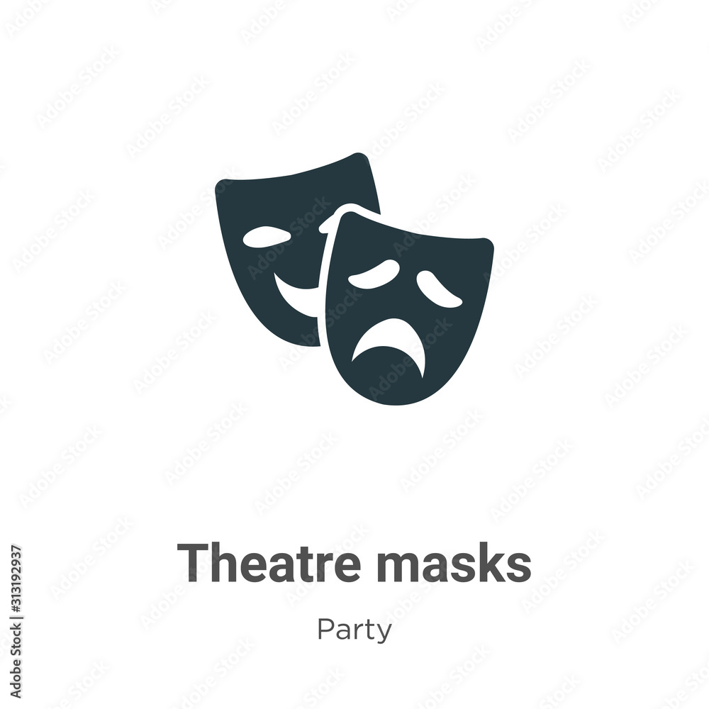 Theatre masks glyph icon vector on white background. Flat vector ...