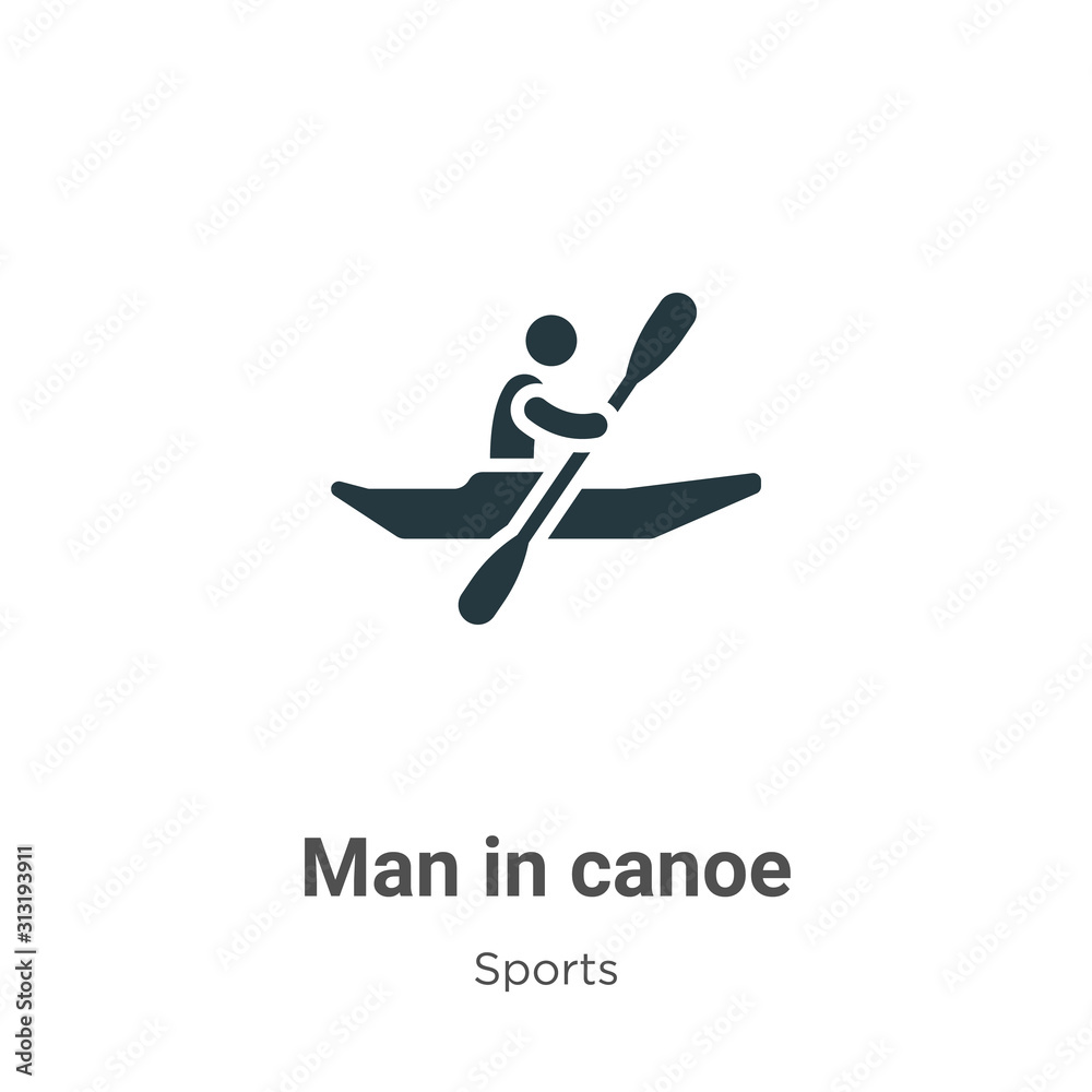 Man in canoe glyph icon vector on white background. Flat vector man in ...