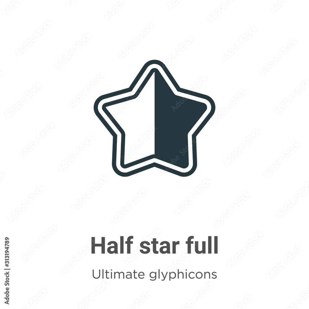 Half star full glyph icon vector on white background. Flat vector half ...