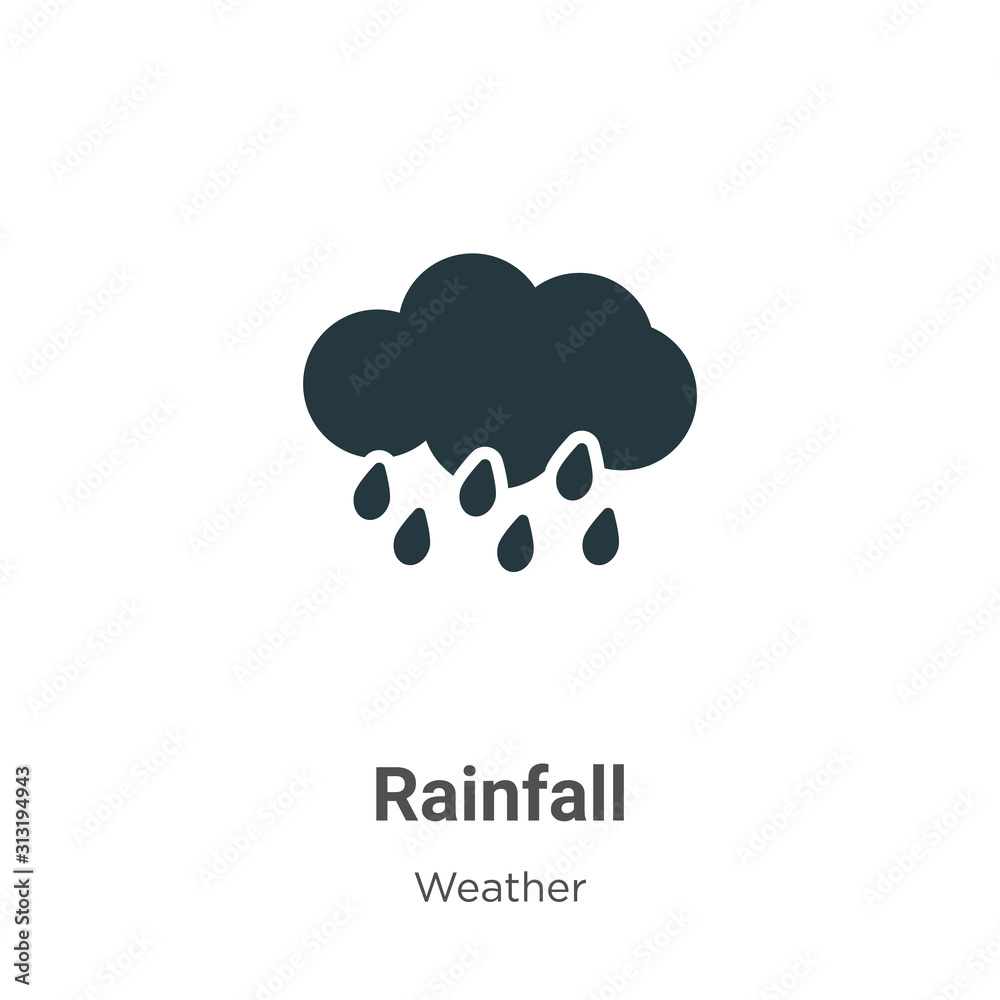 Rainfall glyph icon vector on white background. Flat vector rainfall ...