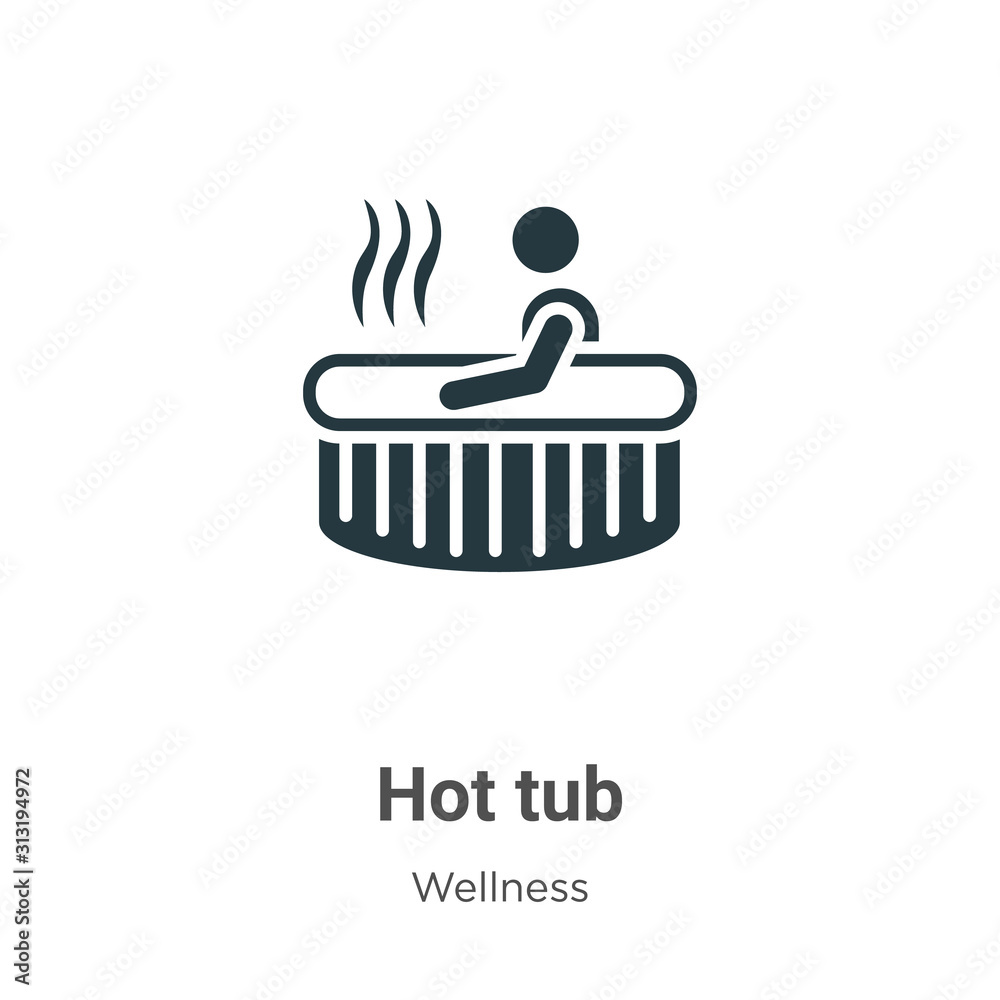 Hot tub glyph icon vector on white background. Flat vector hot tub icon ...