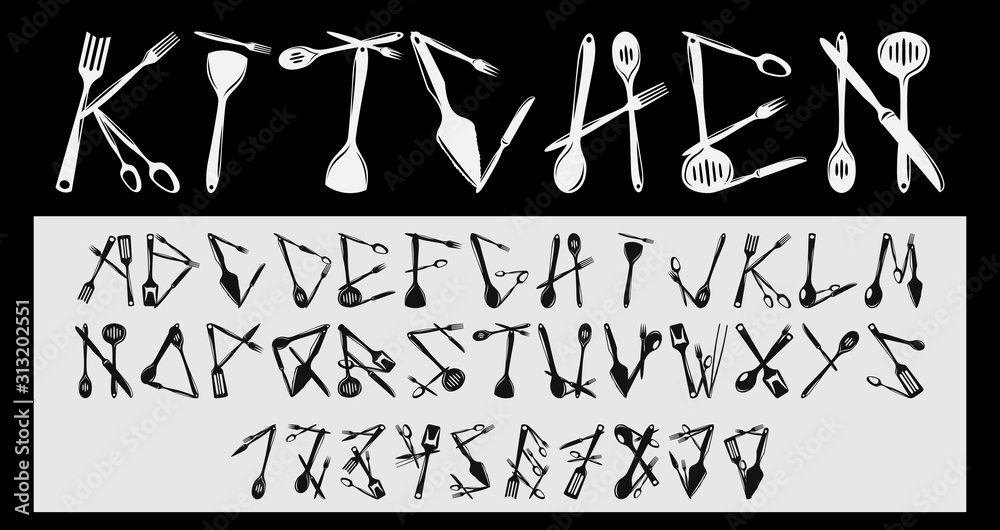 Font from images of tableware skimmer, ladle, small ladle, drain spoon ...