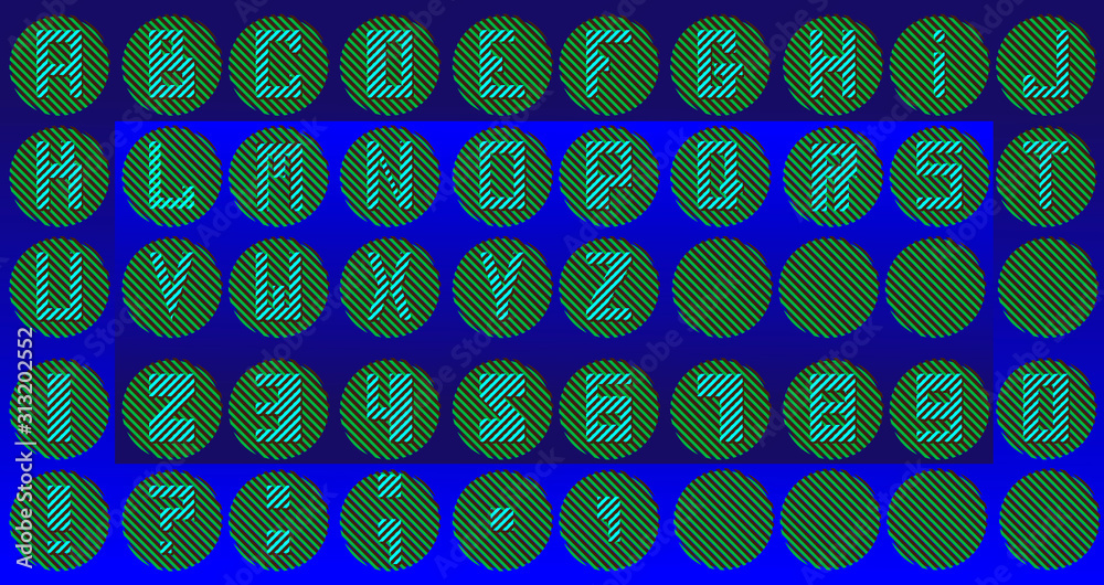 The font and numbers on the basis of straight lines and color game ...