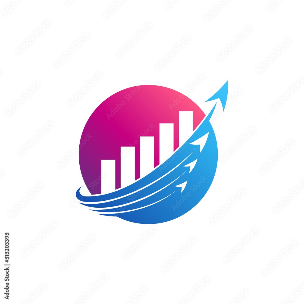 Marketing logo, chart and arrow logo concept. Globe with diagram bar ...