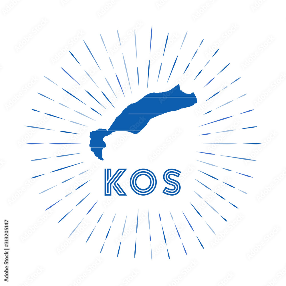 Kos sunburst badge. The island sign with map of Kos with Greek flag ...