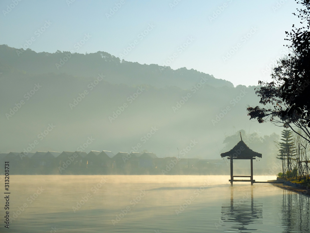 Beautiful scenery during sunrise with the water reflection of the small ...