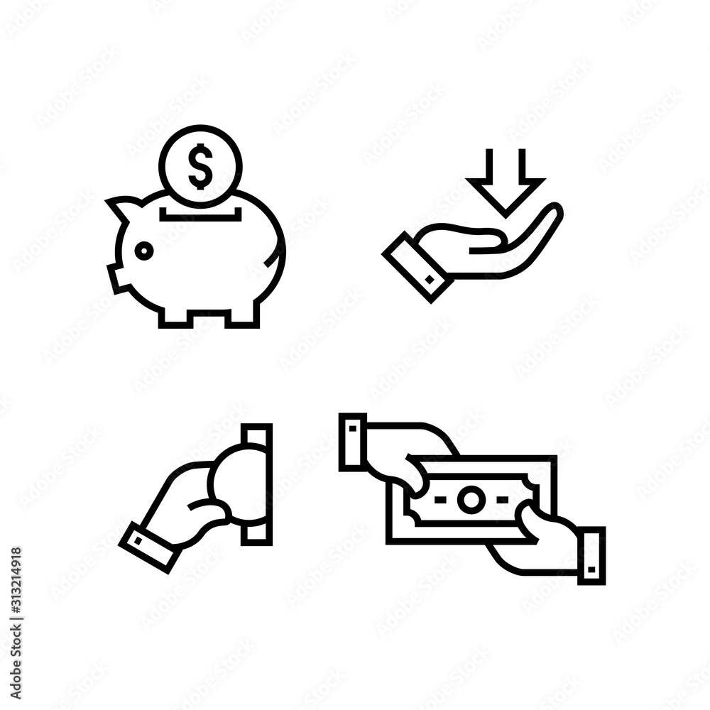 Money icon set simple outline flat symbols illustration Stock Vector ...
