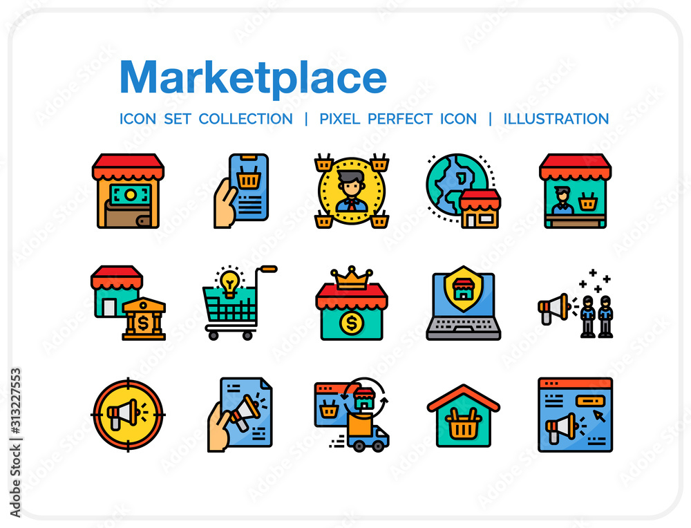 Marketplace Icons Set. UI Pixel Perfect Well-crafted Vector Thin Line ...