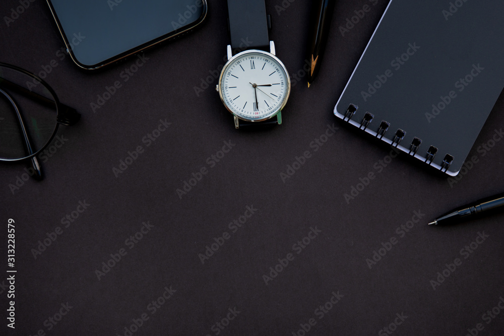 flat lay mockup image.office equipment on desk table.blank background ...