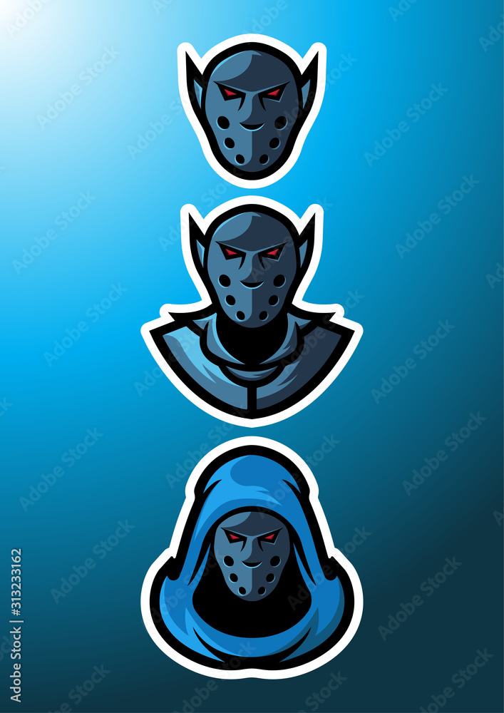 Vetor de stock vector man using mask mascot logo set. badge, esport ...