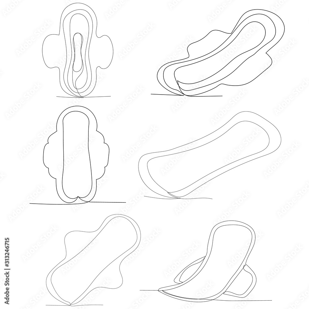 vector, isolated, simple continuous line drawing, feminine sanitary pad ...
