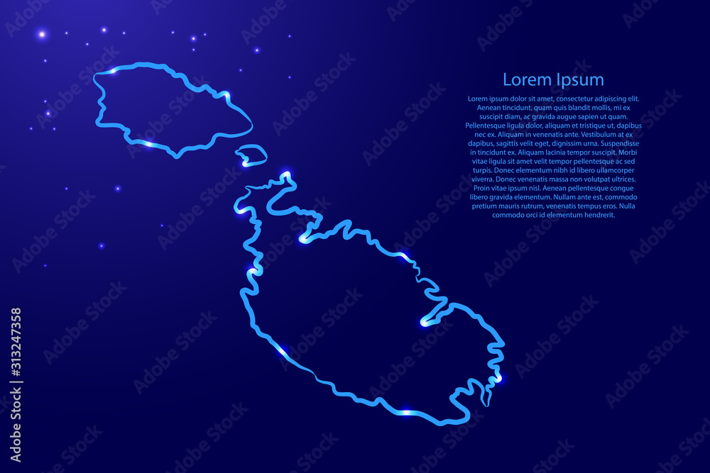 Malta map from the contour classic blue color brush lines different ...