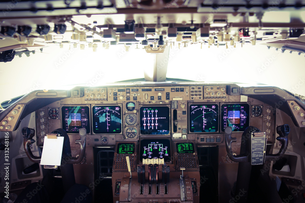Flight Deck of a Jumbo Jet in Flight Stock Photo | Adobe Stock