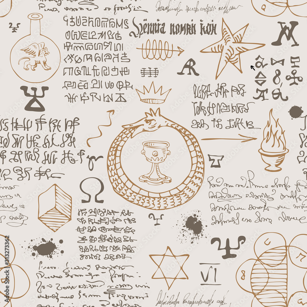 vector image of a seamless texture in the form of an alchemical formula ...