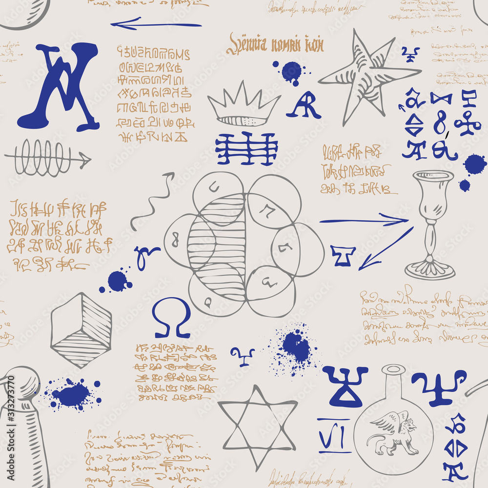 vector image of a seamless texture in the form of an alchemical formula ...