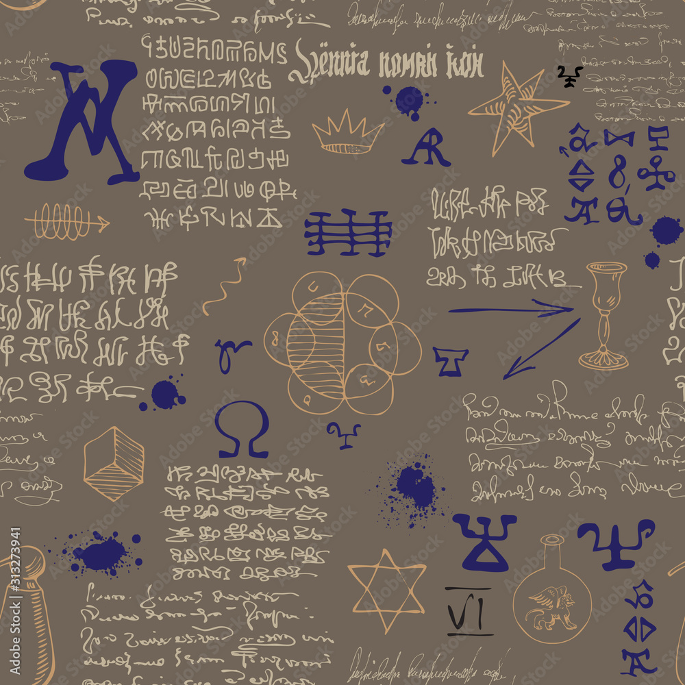 vector image of a seamless texture in the form of an alchemical formula ...