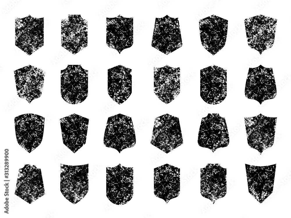 Shield badge. Blank emblems with grunge textures for football, military ...